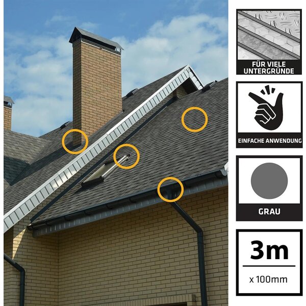 Sika Multiseal Selbstklebendes Bitumen Dach Dichtband 100mm x 3m - Di